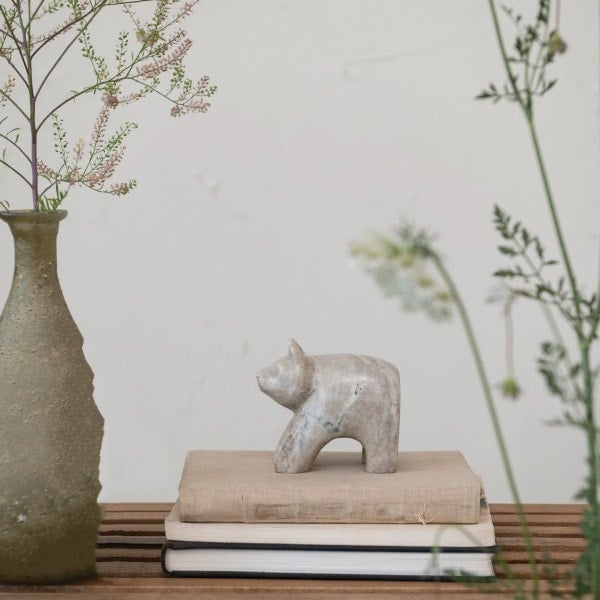 Hand-Carved Marble Bear Single Bookend/Paperweight | Thistle & Ivory